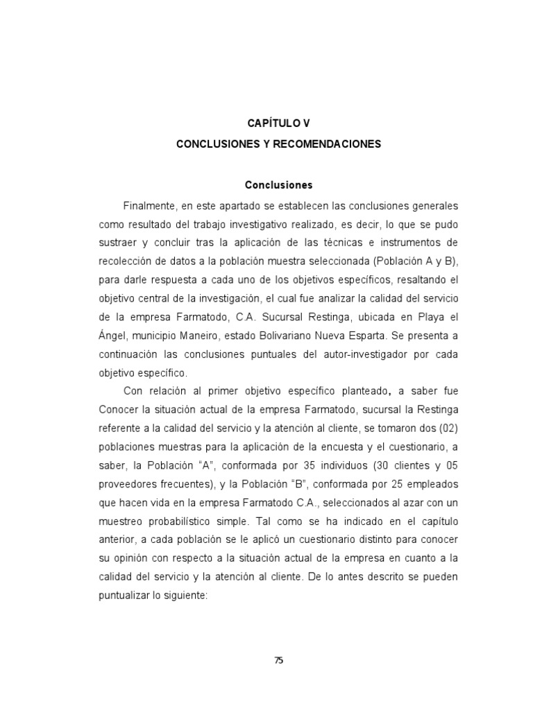 Cap V Calidad Del Servicio - Conclusiones. | PDF | Comportamiento | Auditoría