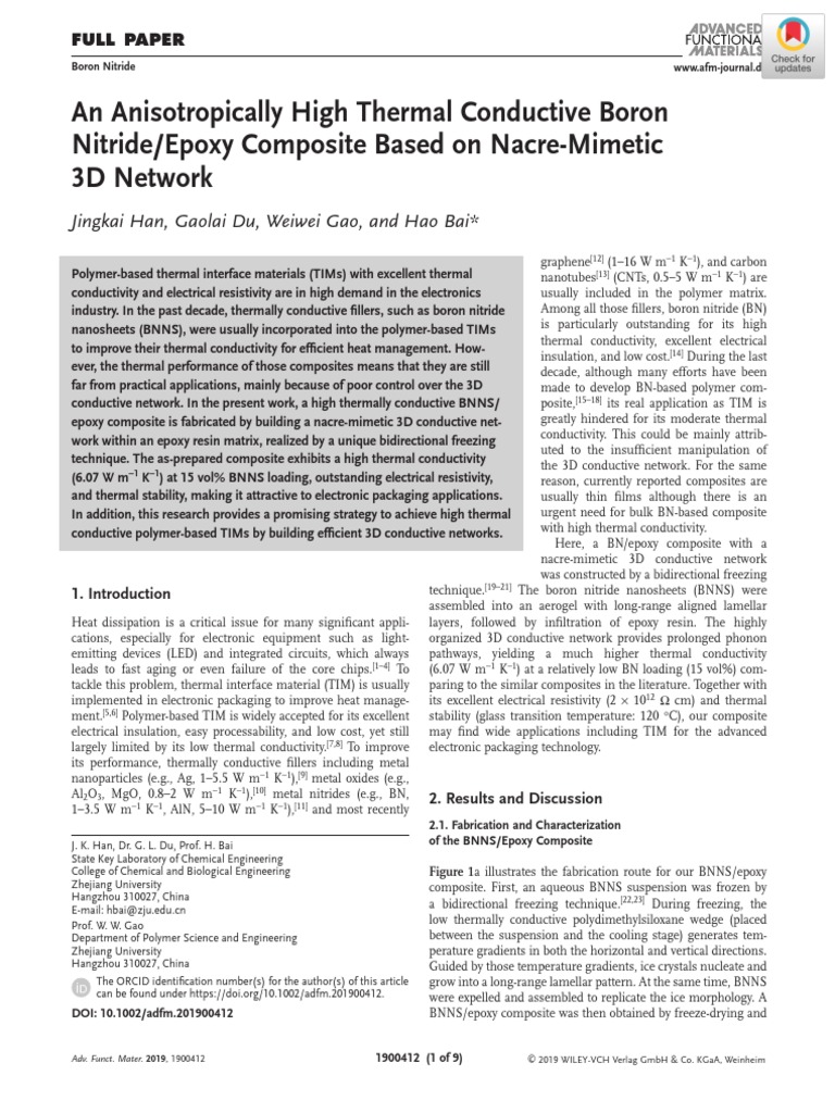 An Anisotropically High Thermal Conductive Boron Nitride - Epoxy Composite Based On Nacre ...