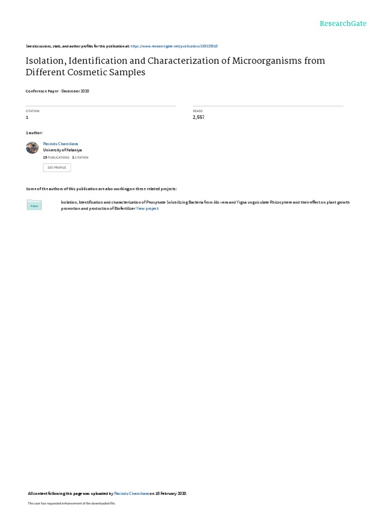 Isolation, Identification and Characterization of Microorganisms From ...