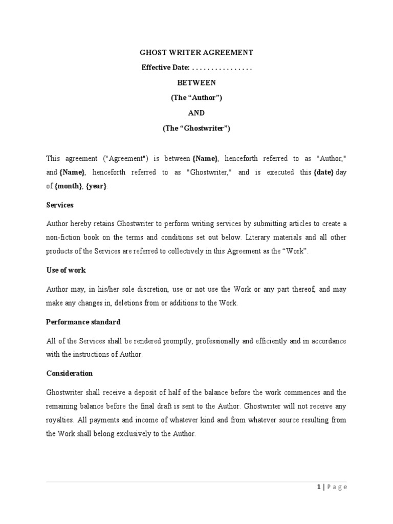 Ghost Writer Agreement | Download Free PDF | Indemnity | Arbitration