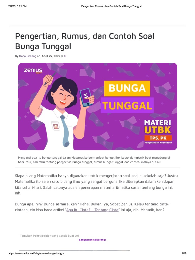 Pengertian, Rumus, Dan Contoh Soal Bunga Tunggal | PDF