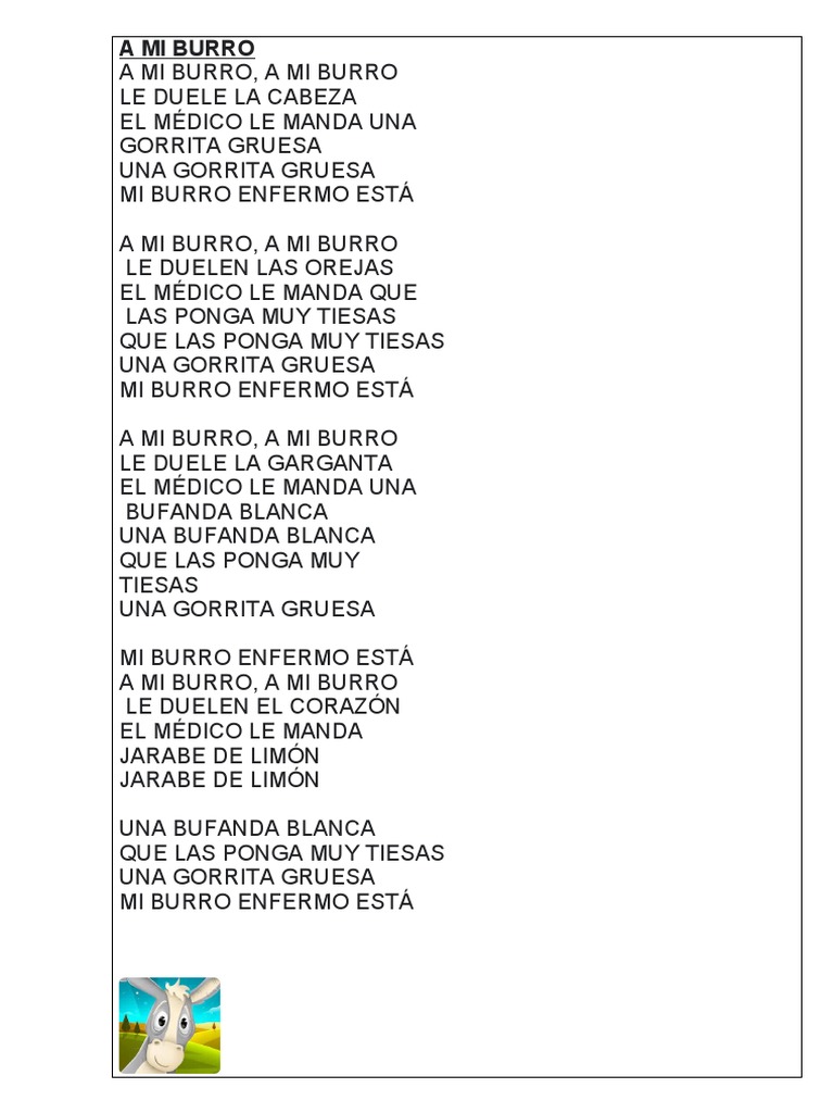 Mi burro enfermo: canción y actividades | PDF