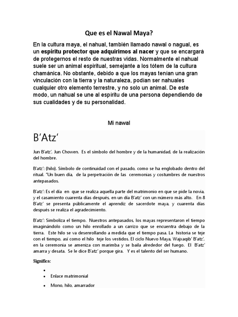 Significado del Nawal B'atz en la Cultura Maya | PDF | Ciencias ...