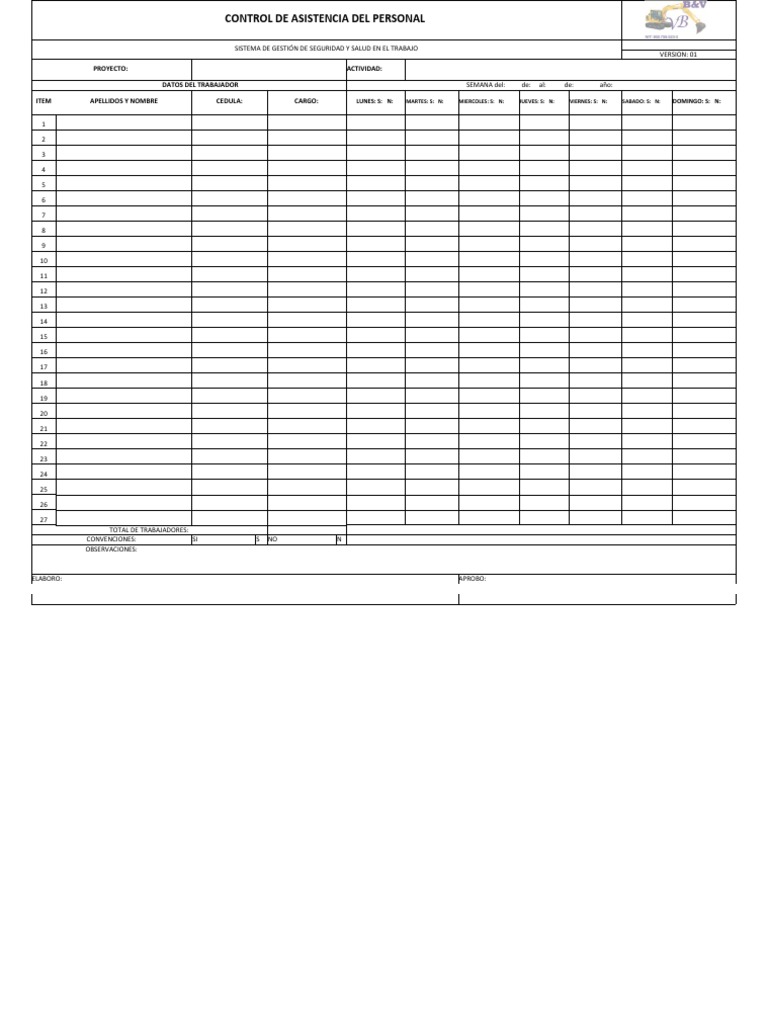 Formato Control de Asistencia Personal | PDF