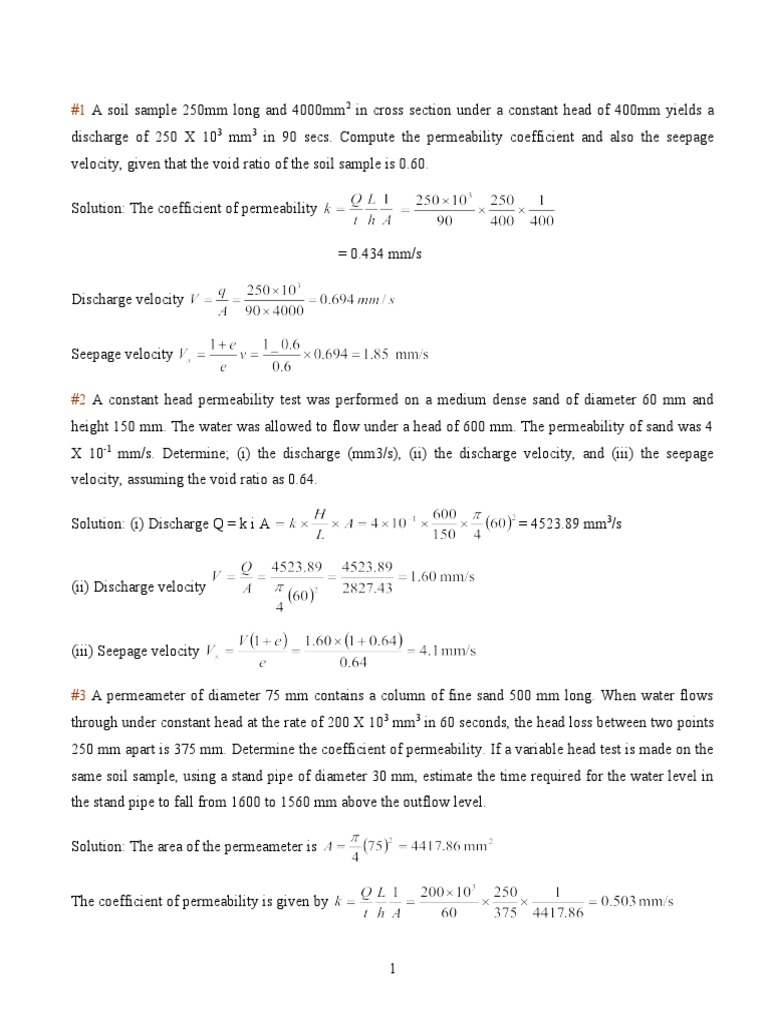 Permeability - Simple Problem | PDF | Soil Mechanics | Porosity