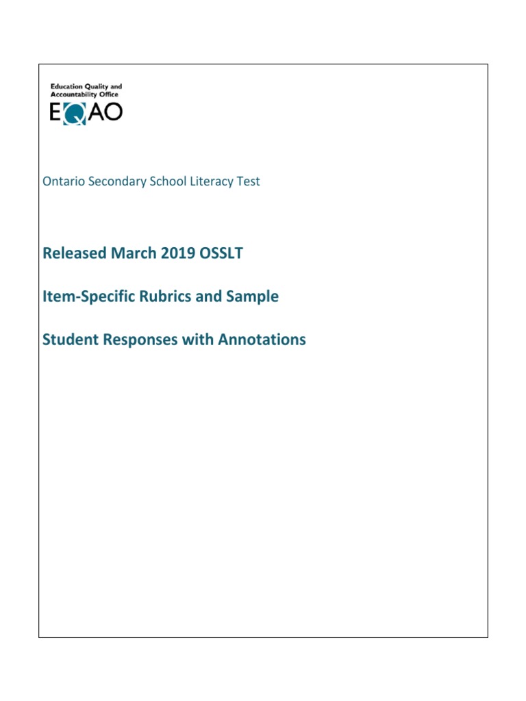 Analysis of the Ontario Secondary School Literacy Test Released March ...