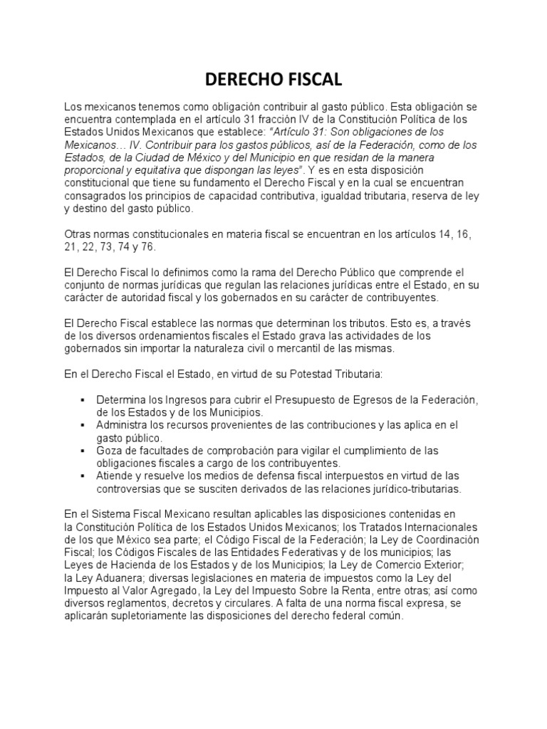 Derecho Fiscal | PDF | Impuestos | Ciencias Políticas