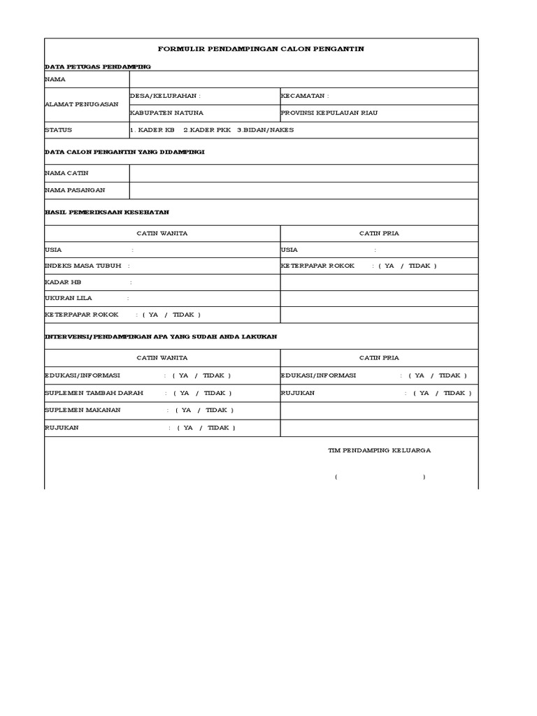 Form Laporan Catin | PDF