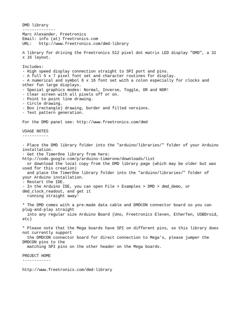 DMD Library for Freetronics Displays | PDF