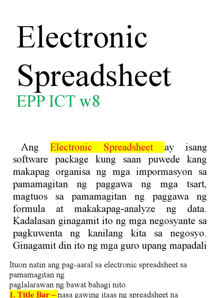 EPP Spreadsheet Q1 W8 | PDF