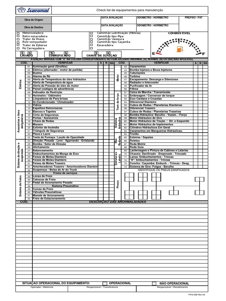 FPG-058 - Check List de Equipamentos para Manutenção | Download grátis ...