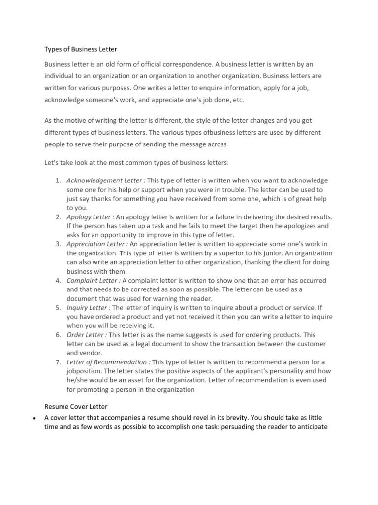 Types of Business Letter | PDF