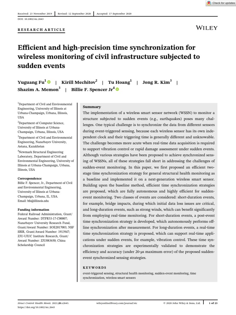 Efficient Ahd High Precision Time Synchronization For Wireless Monitoring of Civil ...