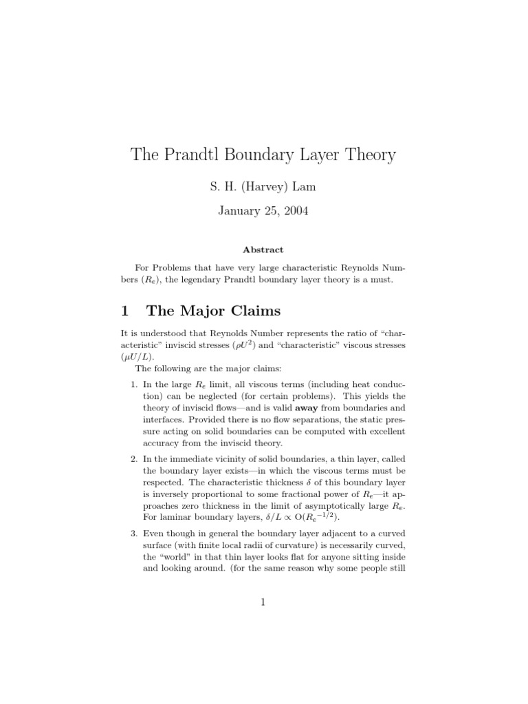 The Prandtl Boundary Layer Theory | PDF | Boundary Layer | Viscosity
