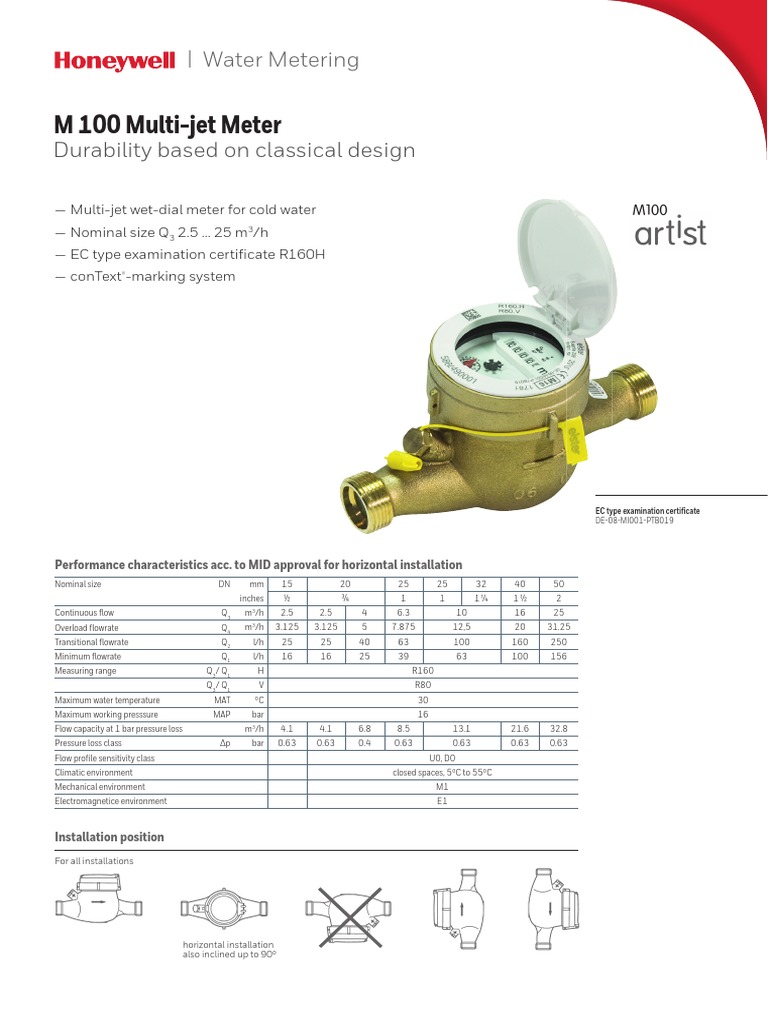 Datasheet Elster Honeywell M100i Multi Jet Water Meter | PDF ...