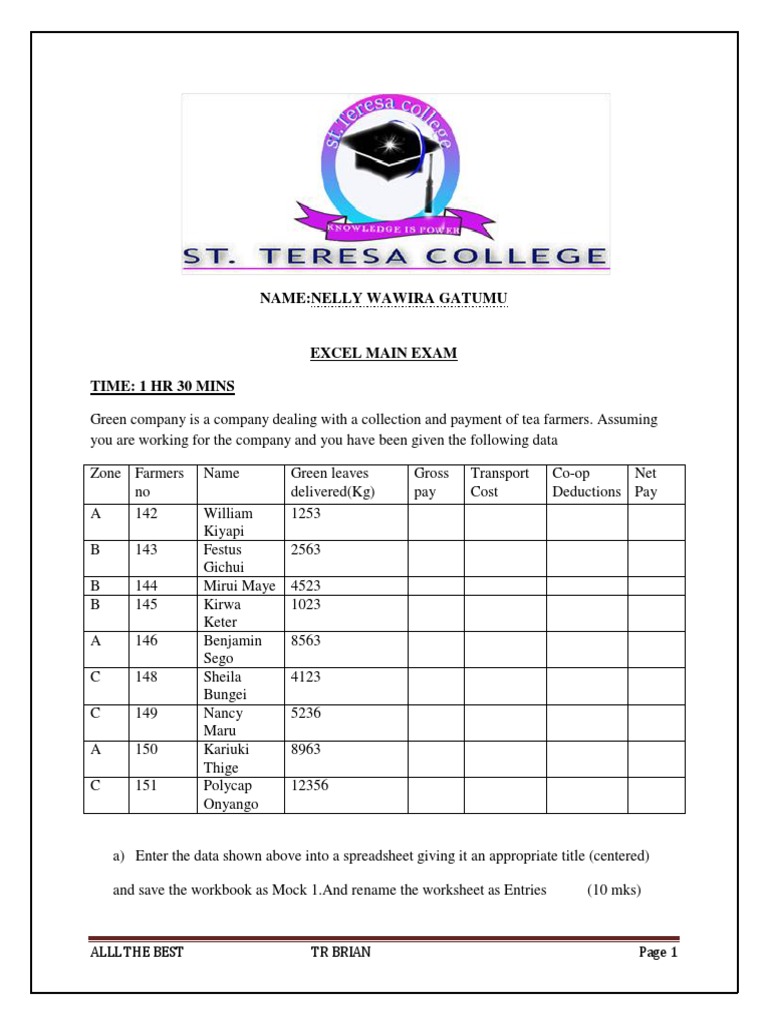 Excel Main Exam | PDF | Worksheet