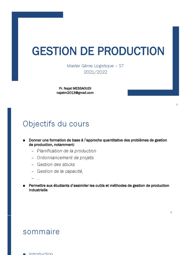 Cours de Gestion de Production 2021/2022 | PDF | Inventaire | Planification