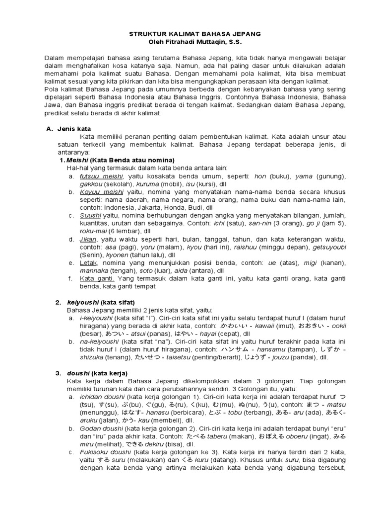 Pola Kalimat Bahasa Jepang Lengkap | PDF