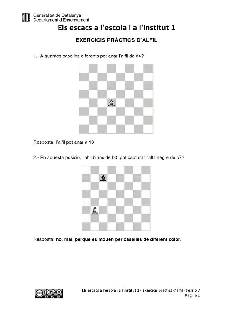 Els Escacs A L Escola I A L Institut 1 - Exercicis Practics D Alfil | PDF
