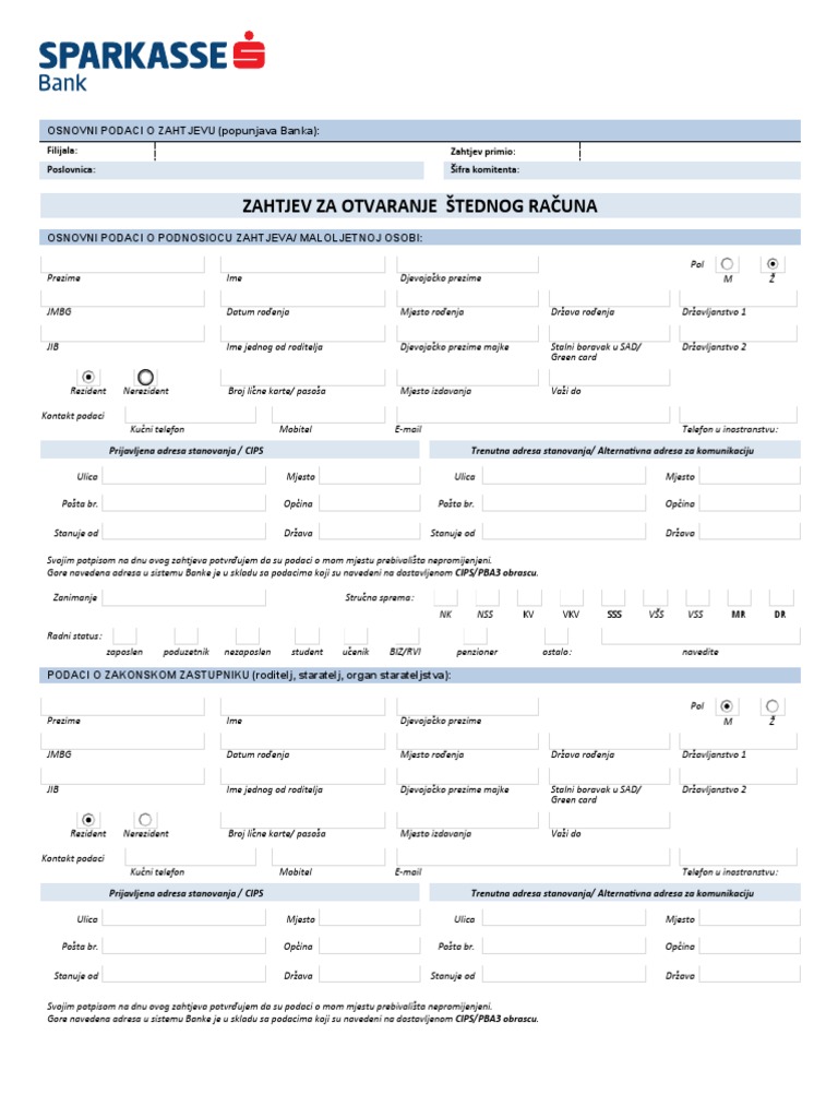 Zahtjev Za Otvaranje Stednog Racuna 10-11-2021-ACTIVE | PDF