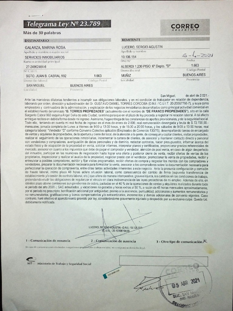 Telegramas-Cartas Documento | PDF