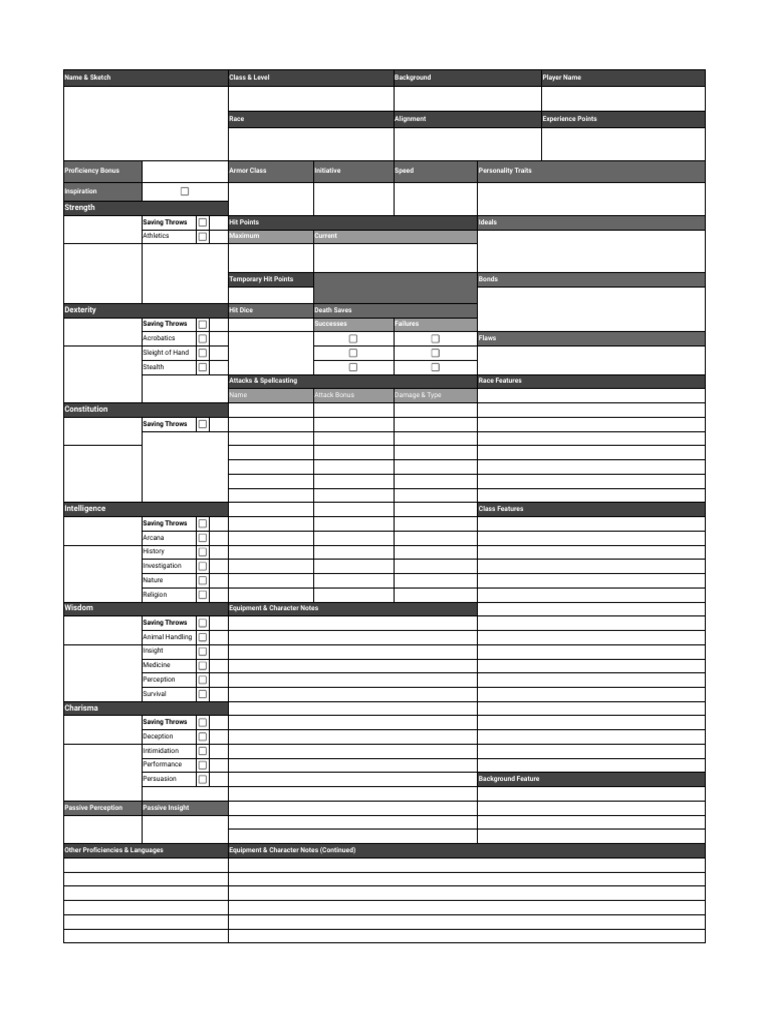 D&D Character Sheet Template | PDF