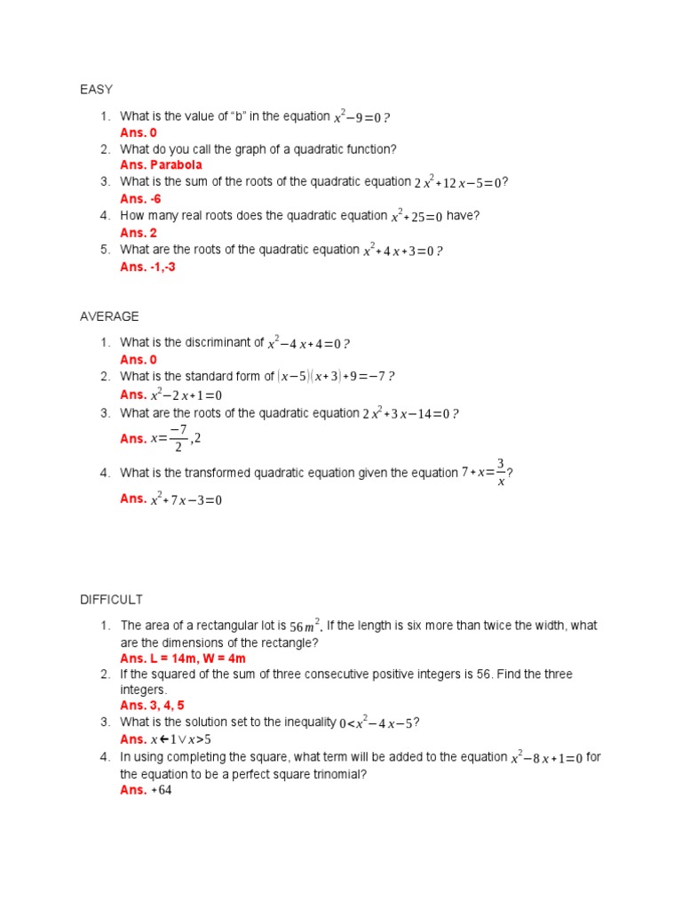 Math 9 Quiz Bee Questions | PDF