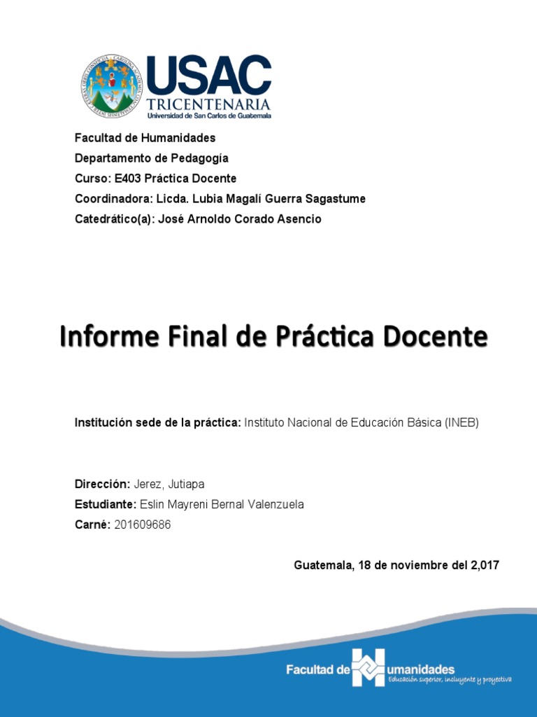 Informe Eslin Mayreni Bernal Valenzuela | PDF | Maestros | Evaluación