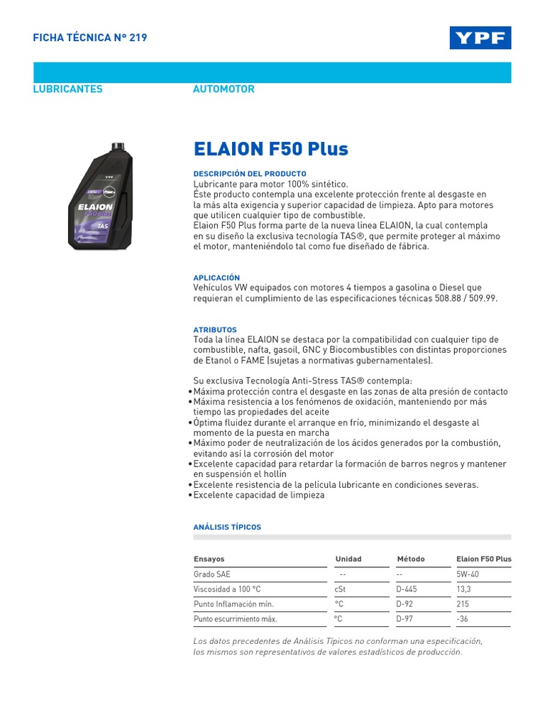 Elaion F50 Plus | PDF | Lubricante | Química