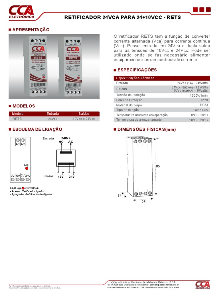 Retificador RETS 10+24 VCC | PDF | Retificador | Corrente direta