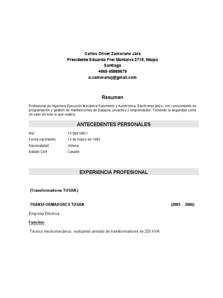 CV Carlos Zamorano Jara | PDF