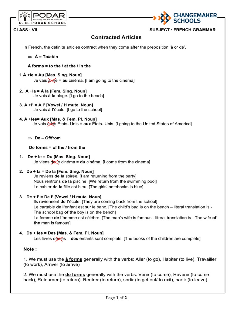 Grade 7-Contracted Articles | PDF