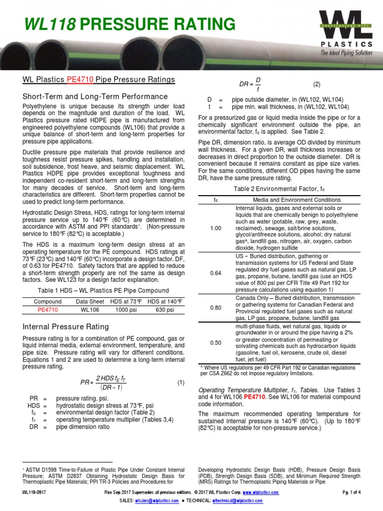 WL118 0917 Pressure Rating | PDF | Pipe (Fluid Conveyance) | Gases