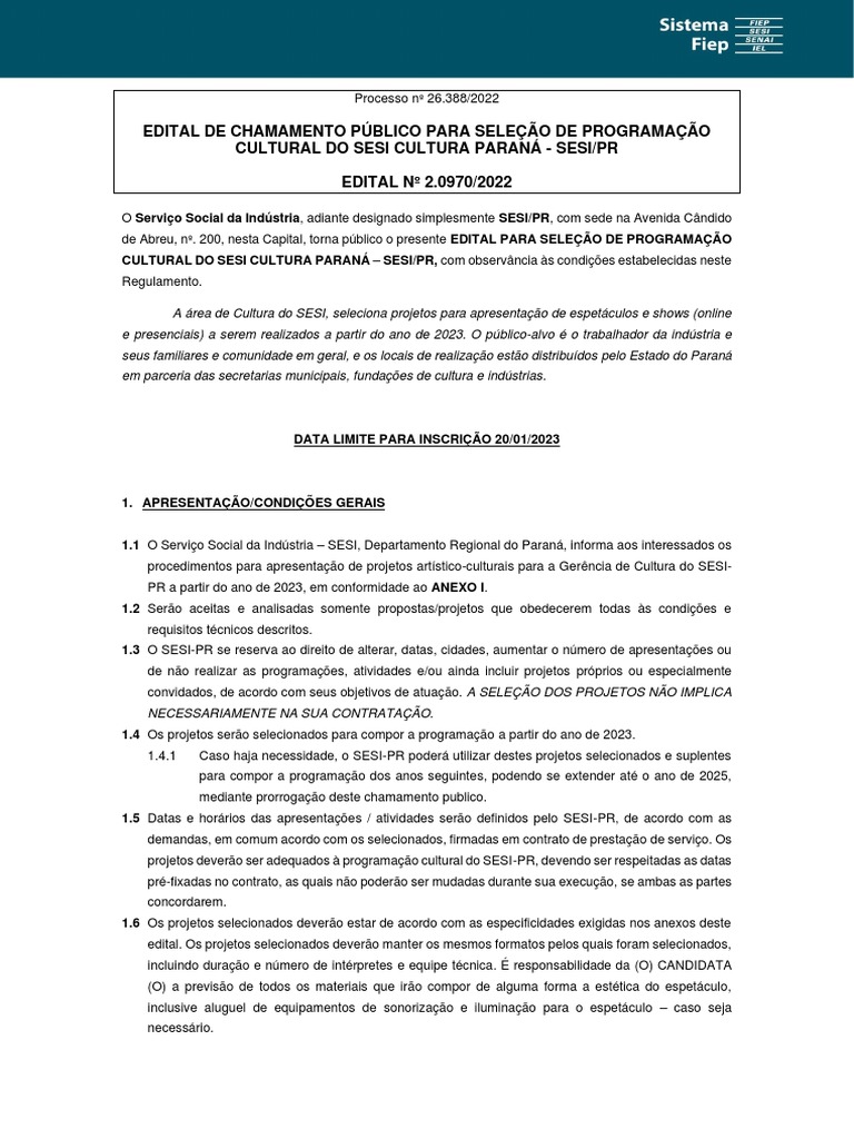 Modelo Edital Sesi | PDF | Autenticação | Teatro