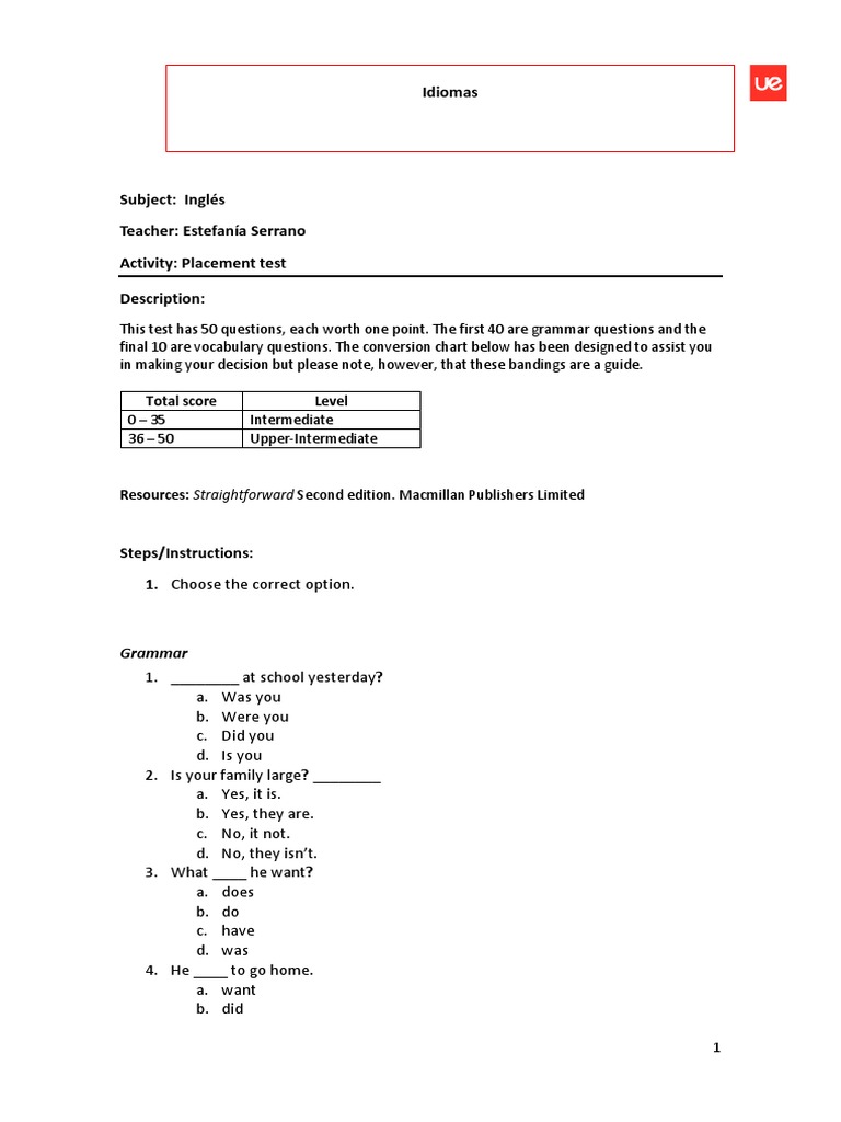 Placement Test | PDF