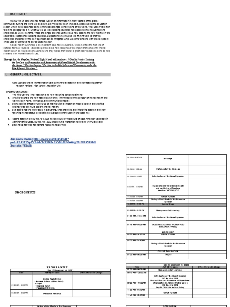 Inset Program 2021 | PDF | Teachers | Mental Health