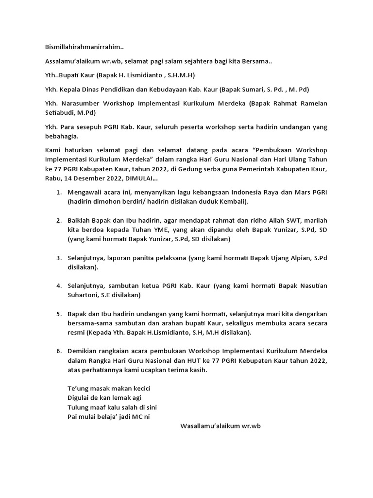 Pembukaan Workshop Kurikulum Merdeka | PDF | Kajian Bahasa Asing
