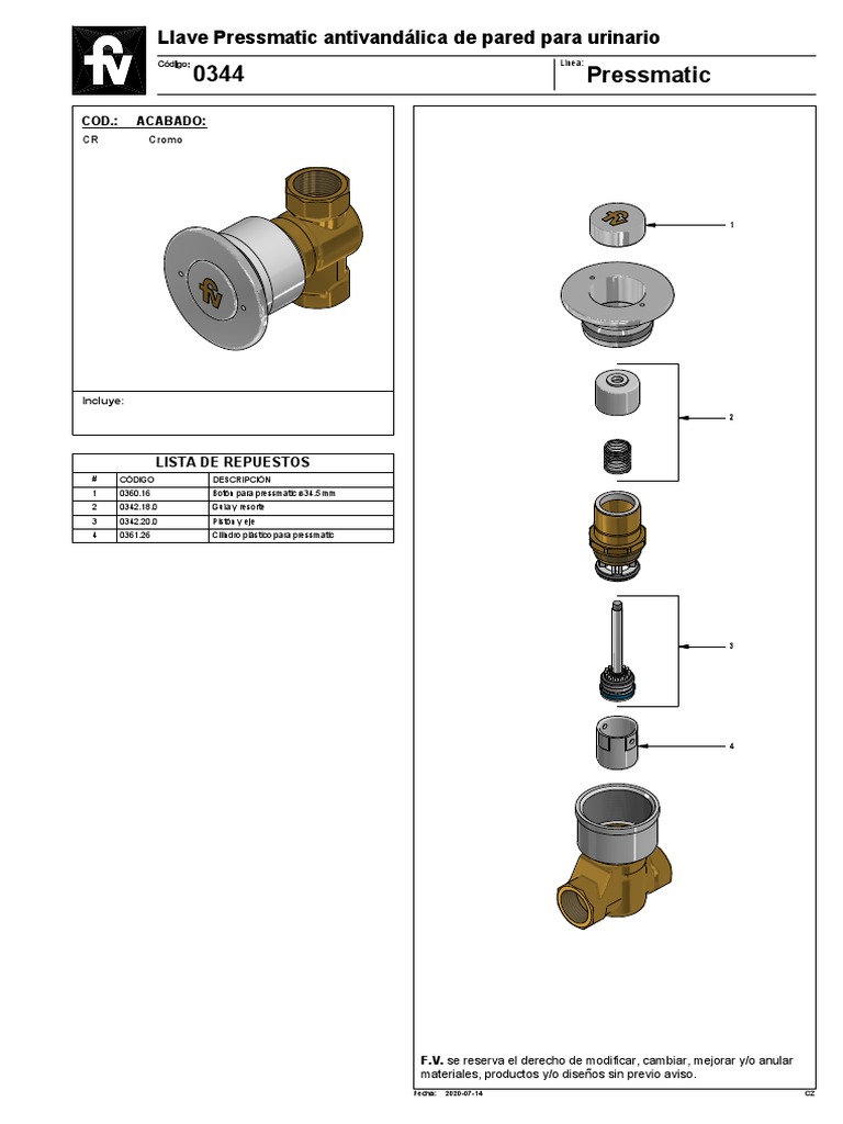 Pressmatic 0344: Llave Pressmatic Antivandálica de Pared para Urinario ...