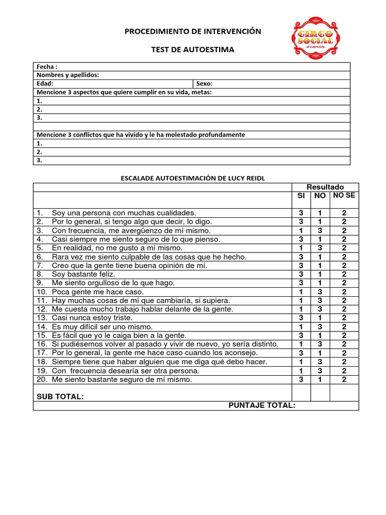 Test de Autoestima 2016 Pi | PDF