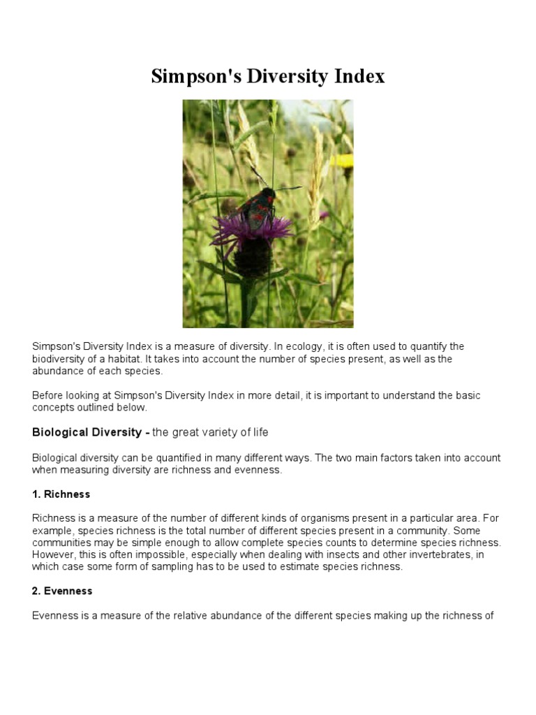 Simpsons Diversity Index | Biogeochemistry | Biodiversity