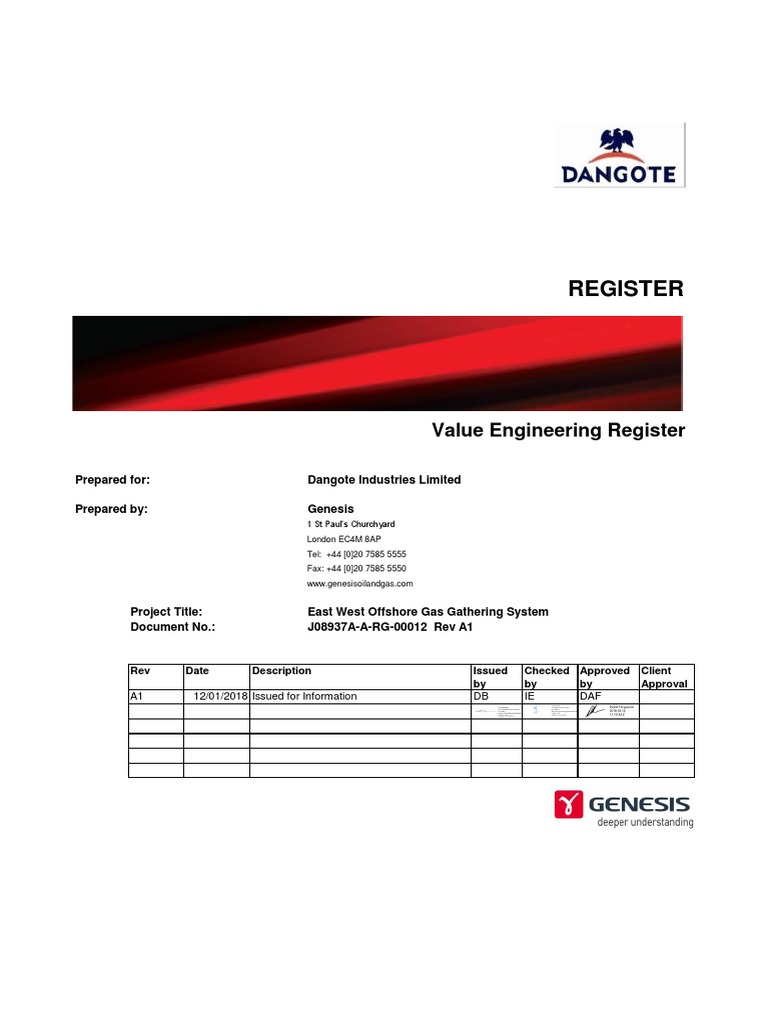 J08937A-A-RG-00012 Rev A1 Value Engineering Register | PDF | Pump ...