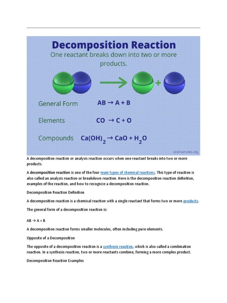 Decomposition Reactions Break Down Reactants | PDF | Chemical Reactions ...