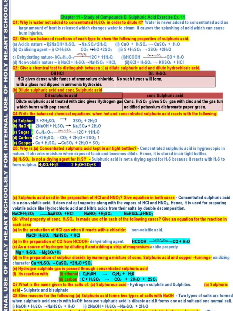 Chemistry Sulphuric Acid Solutions Download Free Pdf Sulfuric Acid