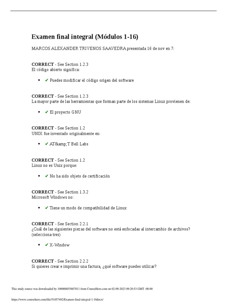 Examen Final Integral 1 16 | PDF | Usuario (informática) | Unix