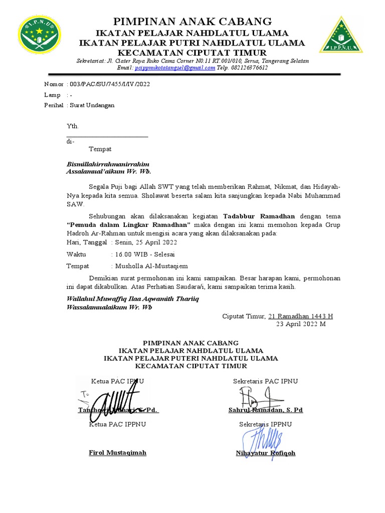 Contoh Undangan Tim Hadroh | PDF