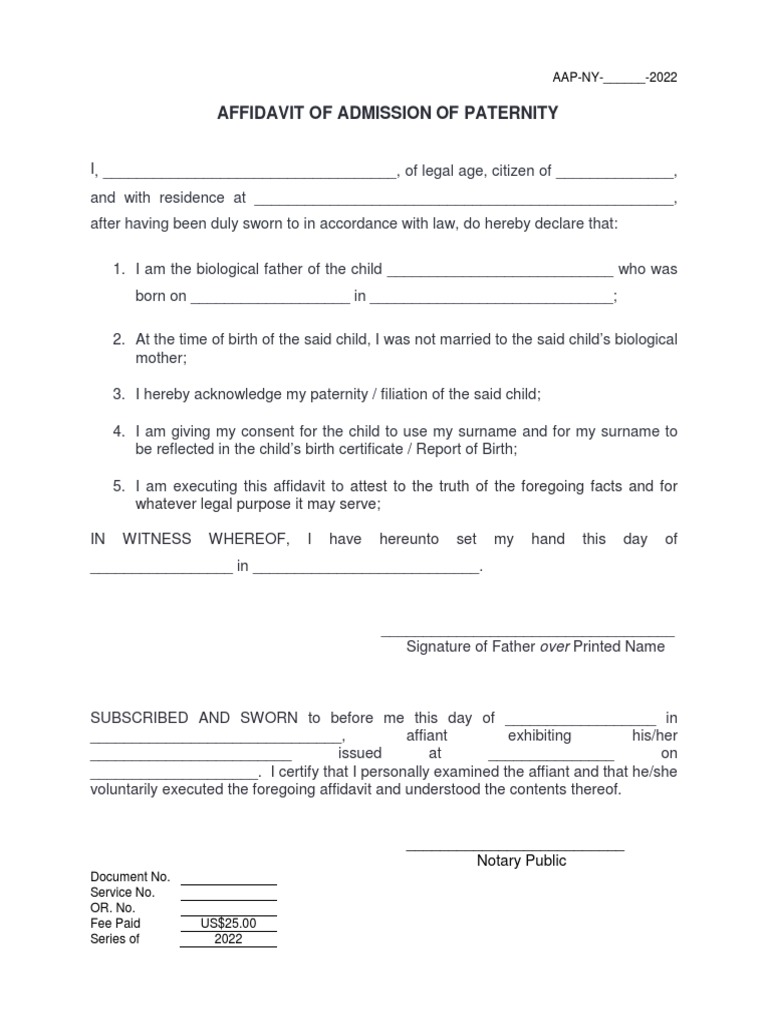 Affidavit of Admission of Paternity | PDF