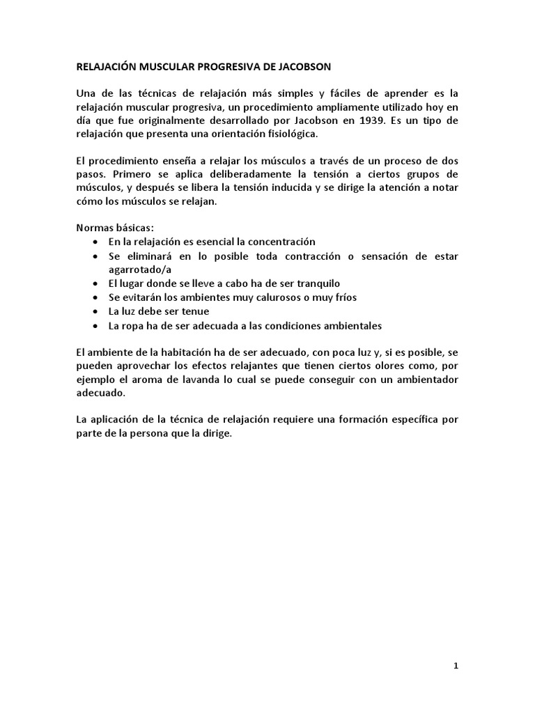 Relajación Muscular Progresiva de Jacobson | PDF