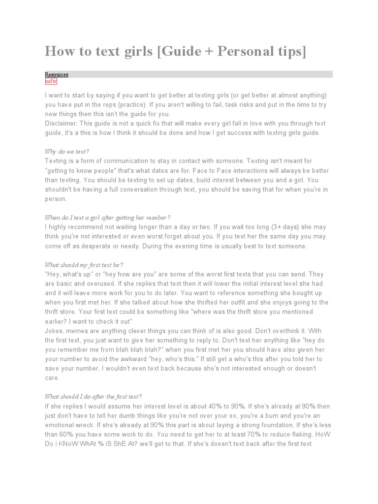 How To Text Girls (Guide + Personal Tips) | PDF