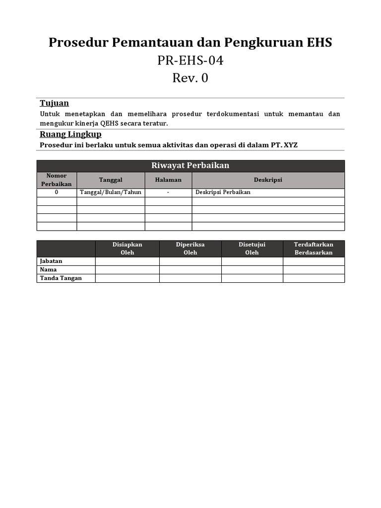 PR-EHS-04 Prosedur Pemantauan Dan Pengkuruan EHS | PDF