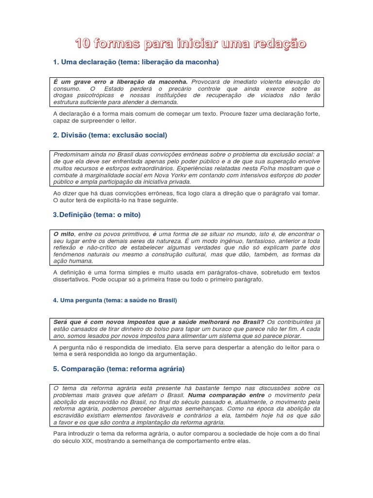 10 Formas de Iniciar Uma Redação | PDF 10 Formas de Iniciar Uma Redação | PDF